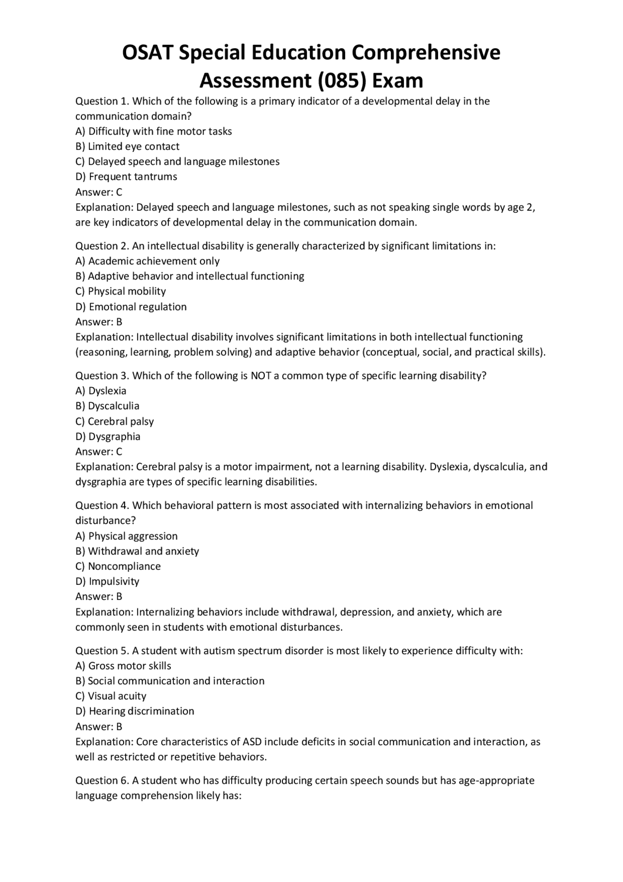 OSAT Special Education Comprehensive Assessment (085) Exam | Exams ...