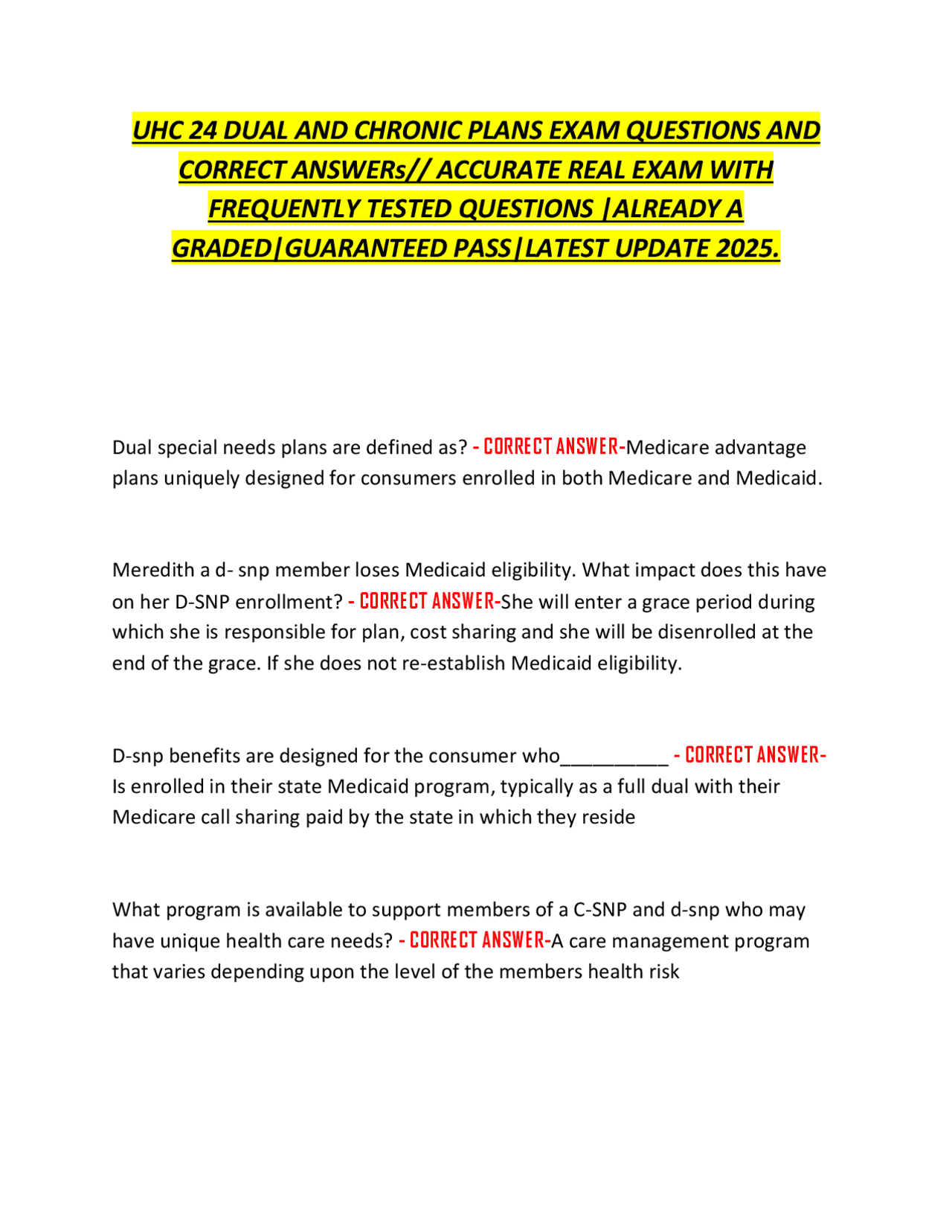 UHC Dual and Chronic Plans Exam Q&A: D-SNP and C-SNP Guide | Exams ...