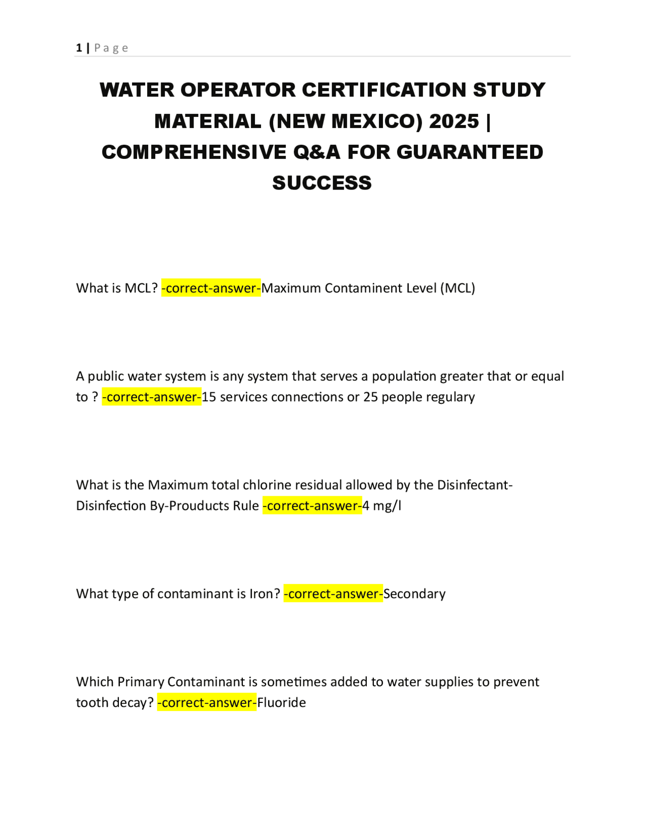 Water Operator Certification Exam Prep: New Mexico 2025 Q&A | Exams ...