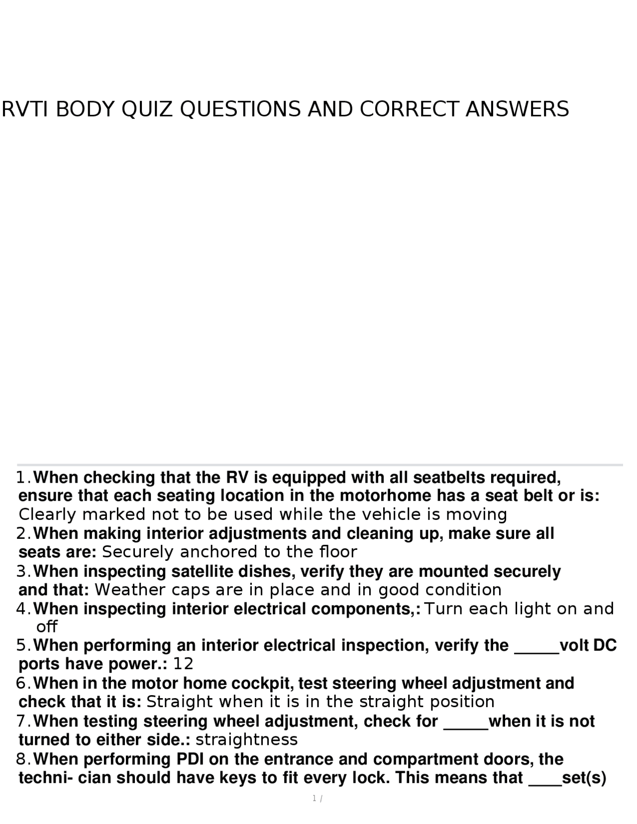 RVTI Body Quiz Questions and correct answers | Exams Advanced Education ...