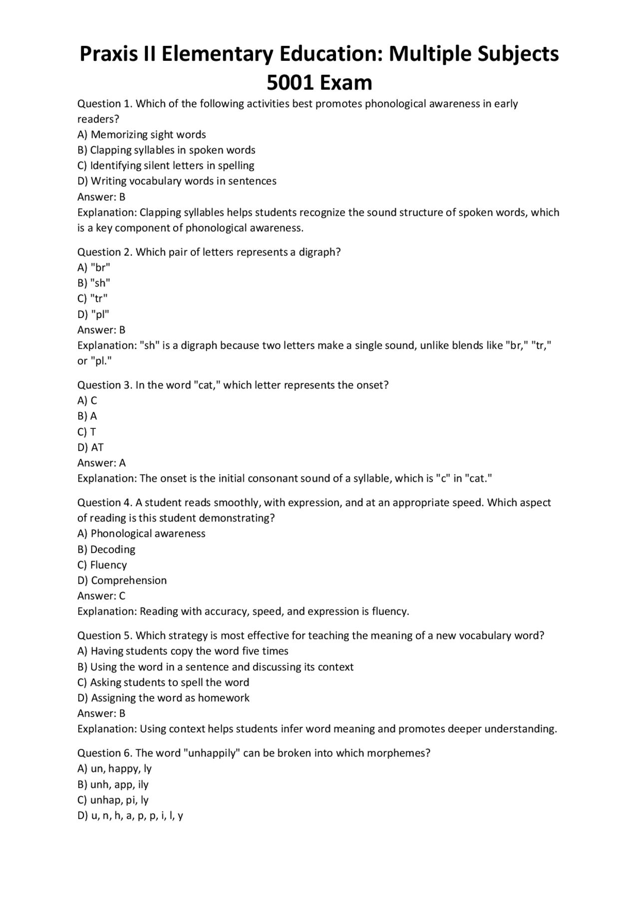 Praxis II Elementary Education Exam: Multiple Subjects Practice ...