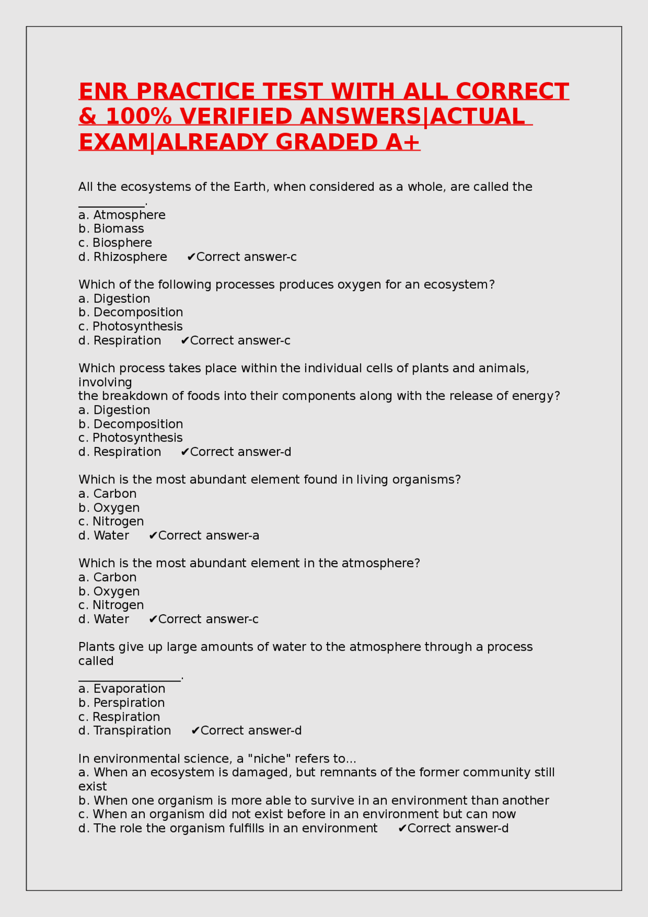 Environmental Science Practice Test: Ecosystems, Pollution, and ...
