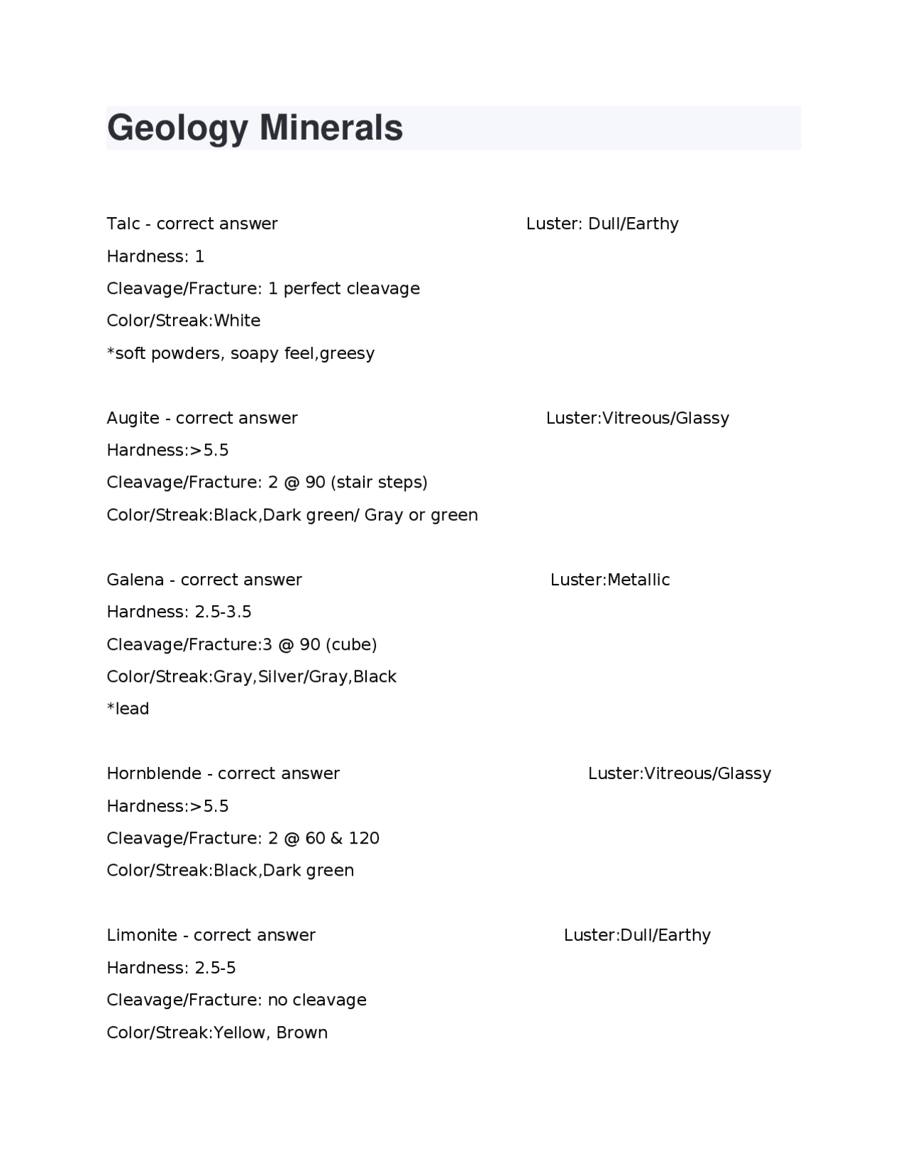 Geology Minerals Study Guide Questions Fully Solved. | Exams Nursing ...