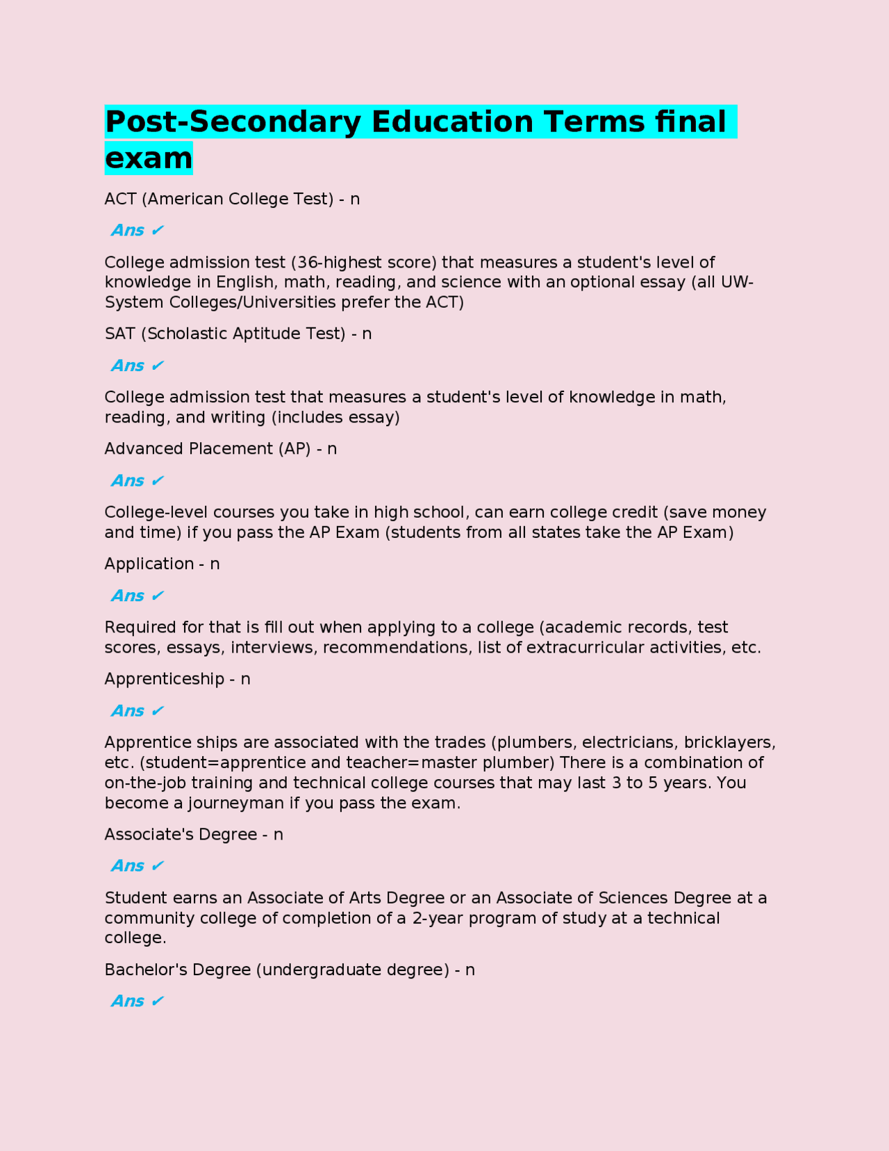 Post-Secondary Education Terminology: A Comprehensive Glossary | Exams ...