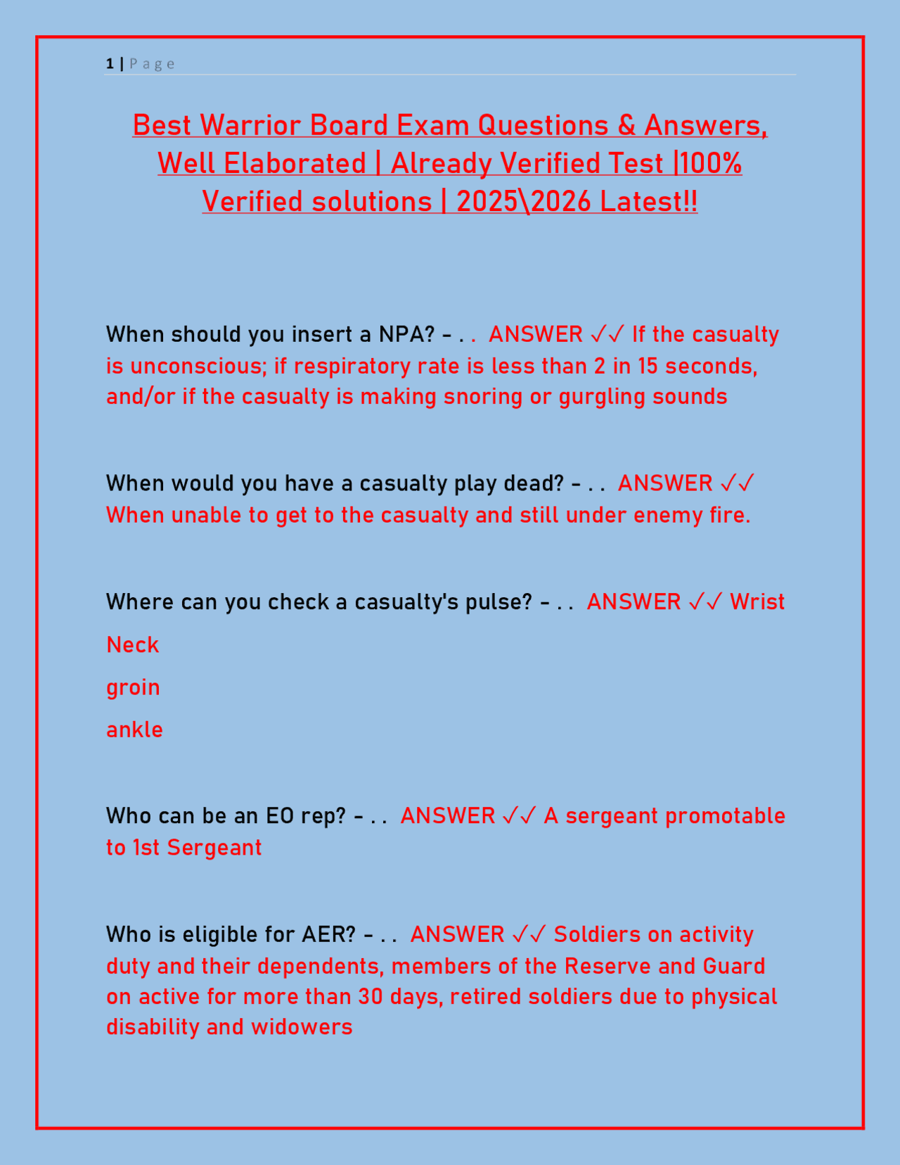 Best Warrior Board Exam Questions & Answers 2025/2026 | Verified Study ...