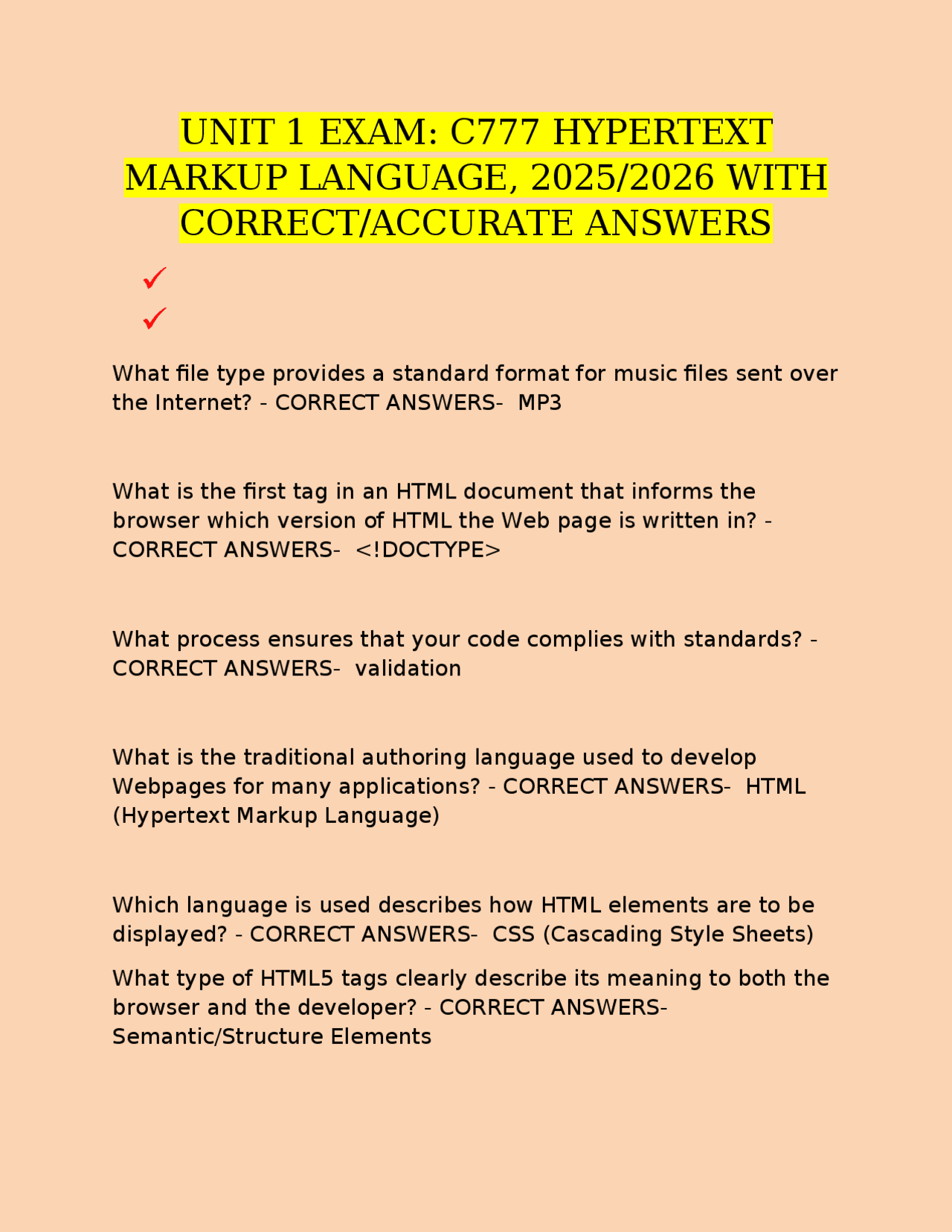 HTML5 Exam: Hypertext Markup Language Questions and Answers | Exams ...