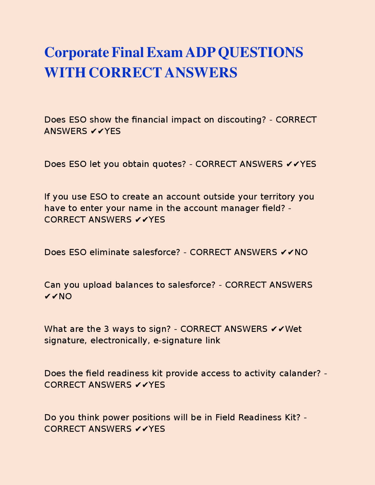 Corporate Final Exam ADP QUESTIONS WITH CORRECT ANSWERS | Exams Payment ...