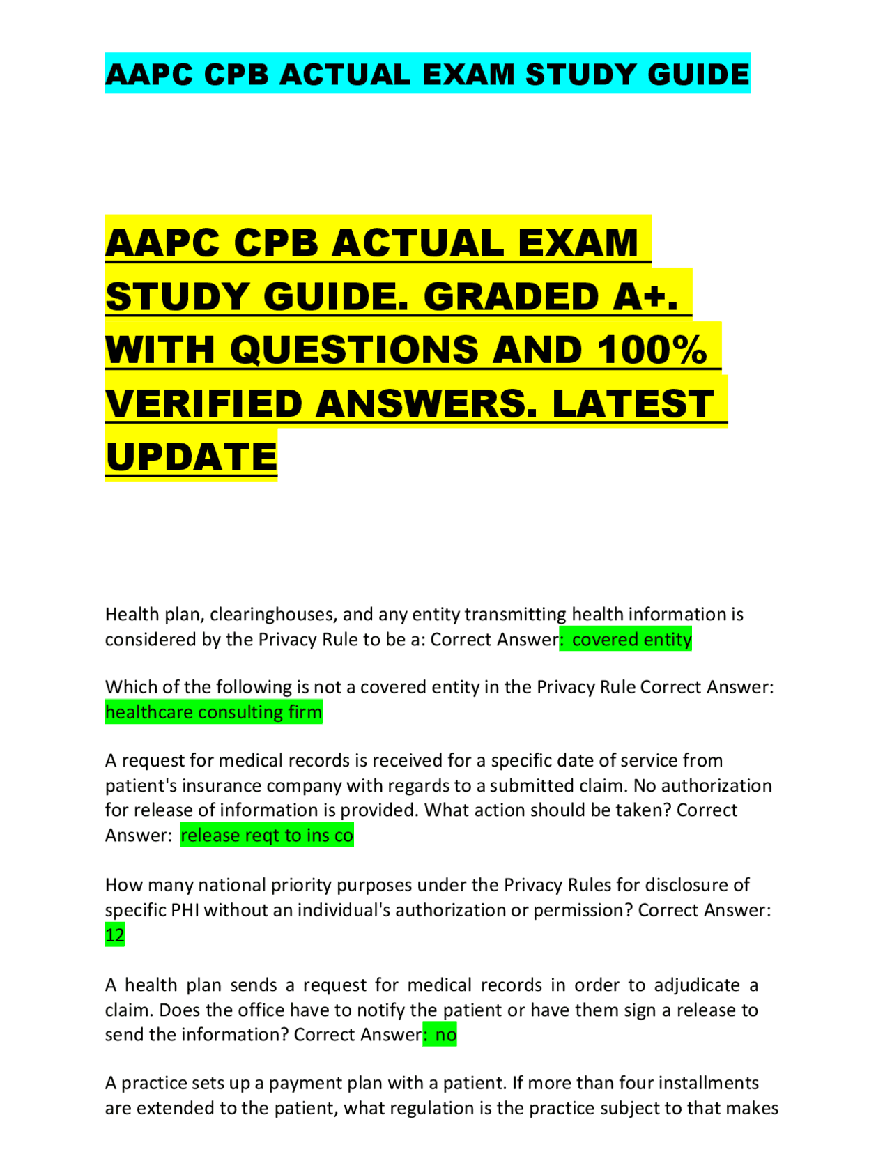 AAPC CPB ACTUAL EXAM STUDY GUIDE AAPC CPB ACTUAL EXAM STUDY GUIDE ...
