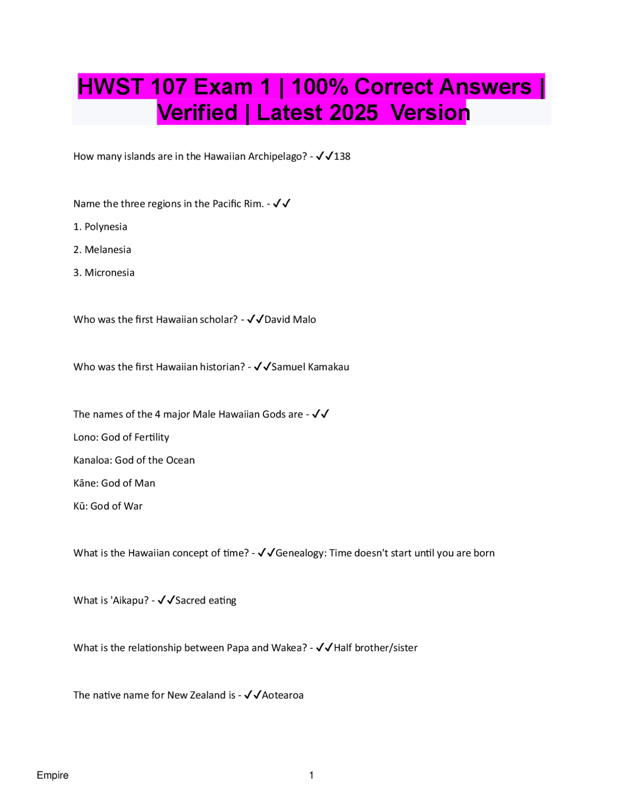 HWST 107 Exam 1 (2025/2026) | Hawaiian Studies & Pacific History ...