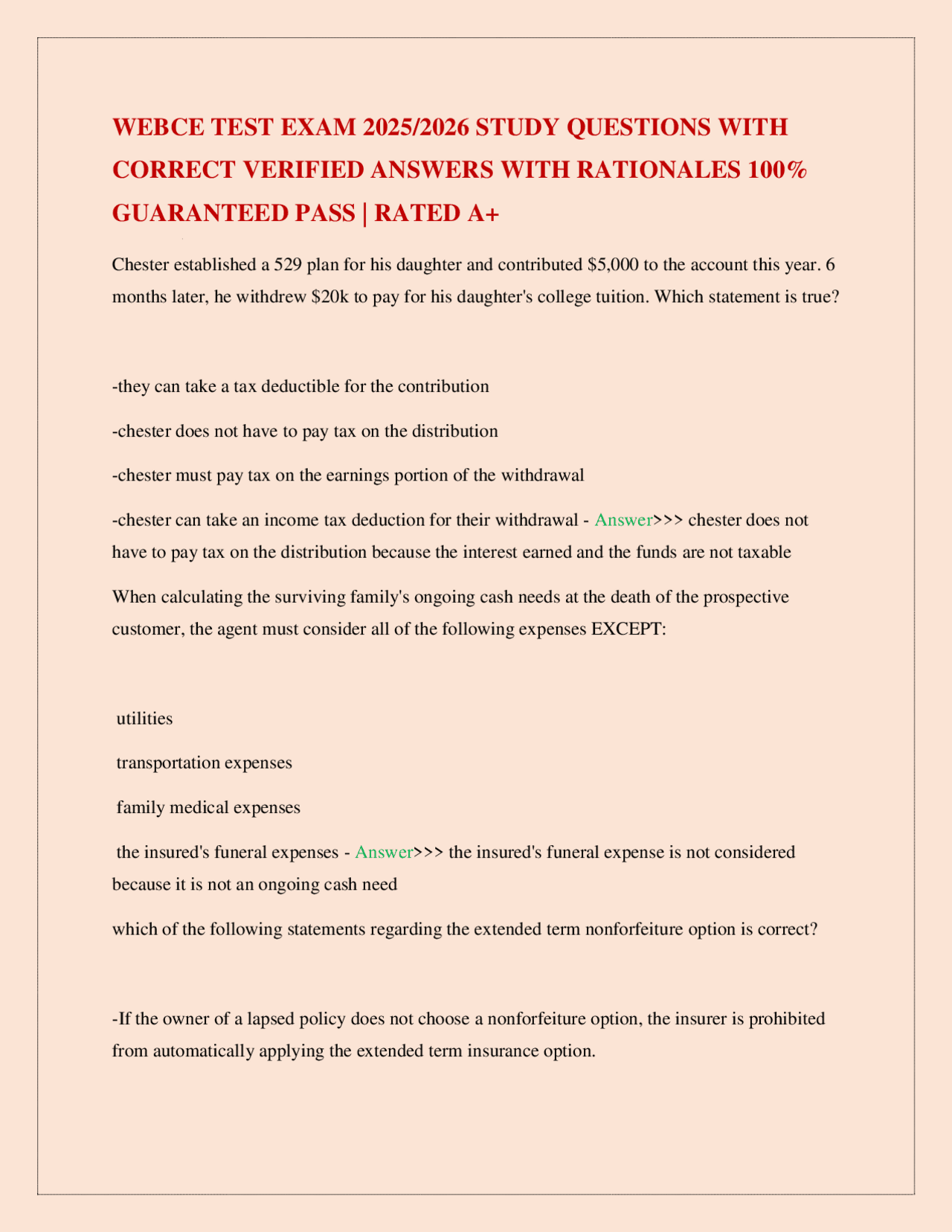 WEBCE TEST EXAM 2025/2026 STUDY QUESTIONS WITH CORRECT VERIFIED ANSWERS ...