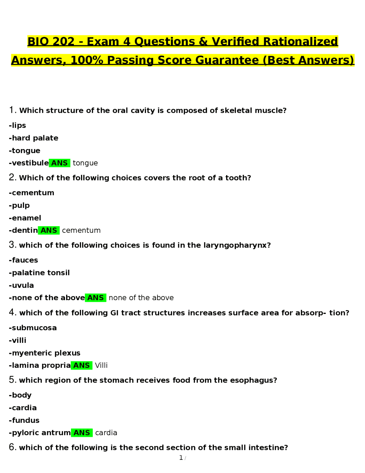 BIO 202 – Exam 4 Questions & Verified Rationalized Answers, 100% ...