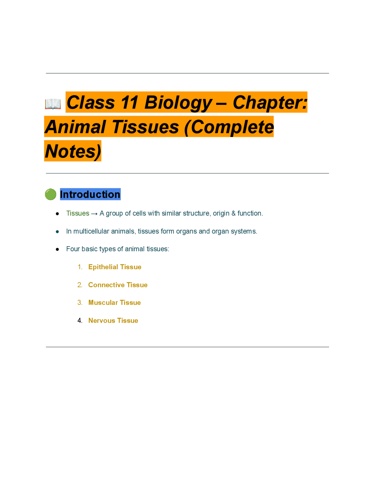 Cbse class 11 bio notes chapter structural Organisation in animals ...