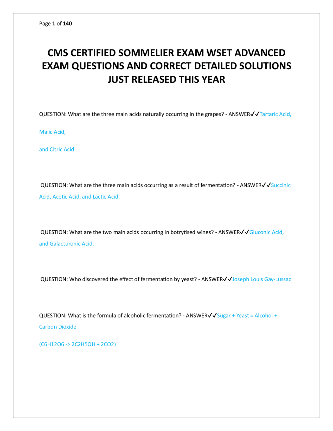 Sommelier Exam Prep: Wine Questions and Answers | Exams Medicine | Docsity