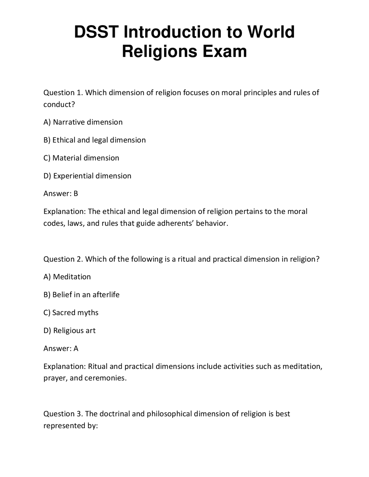 DSST Introduction to World Religions Exam | Exams Technology | Docsity