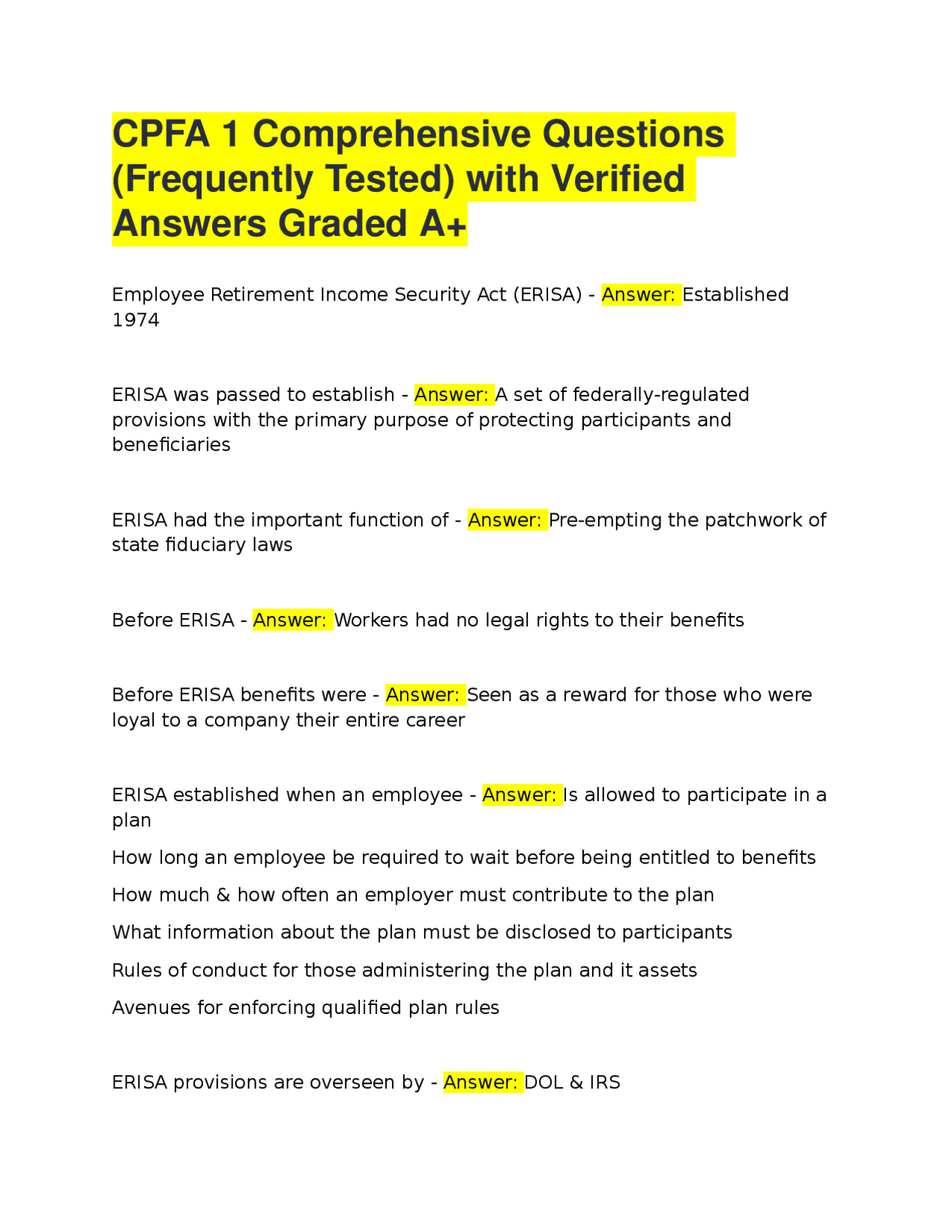 CPFA 1 Comprehensive Questions (Frequently Tested) with Verified ...