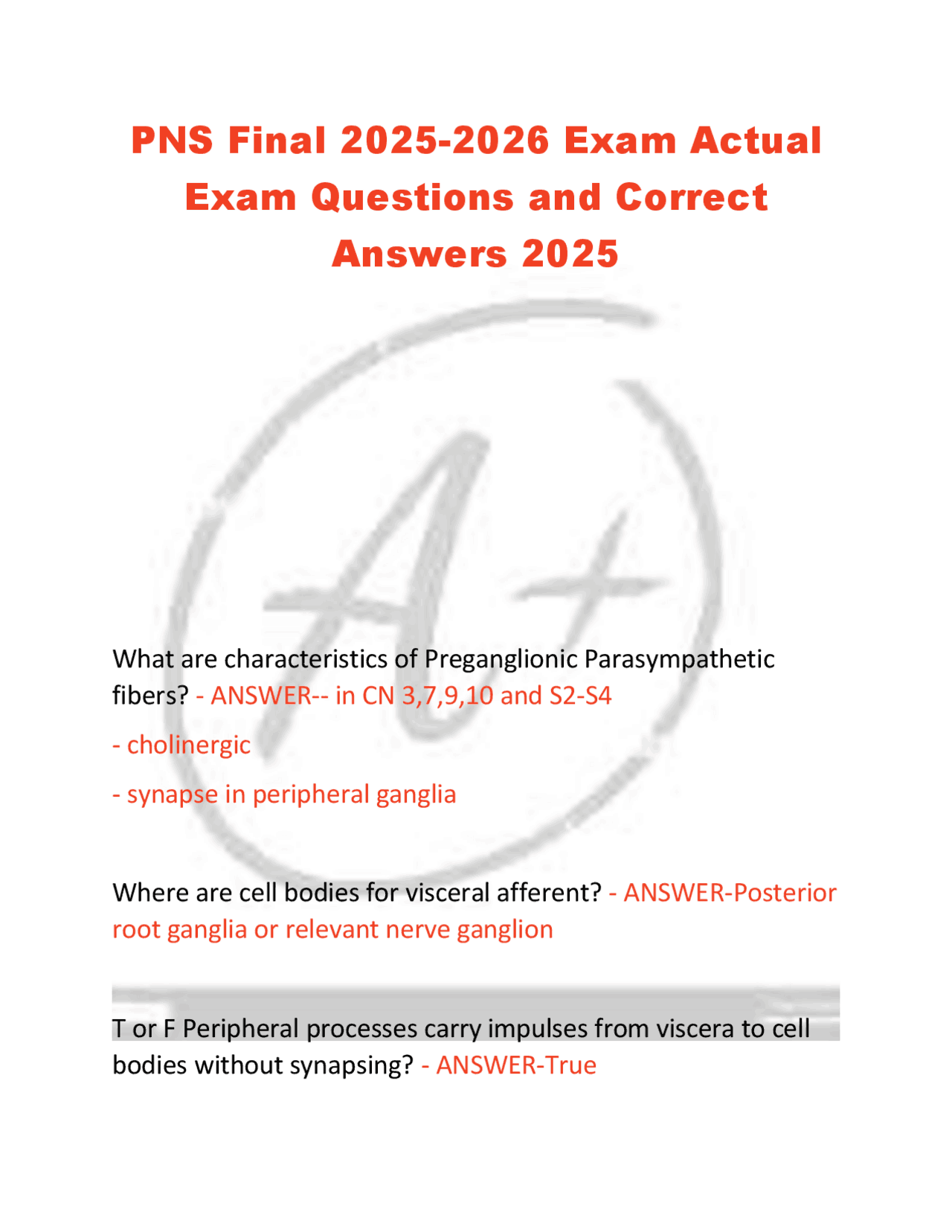 PNS Final 2025-2026 Exam Actual Exam Questions and Correct Answers 2025 ...