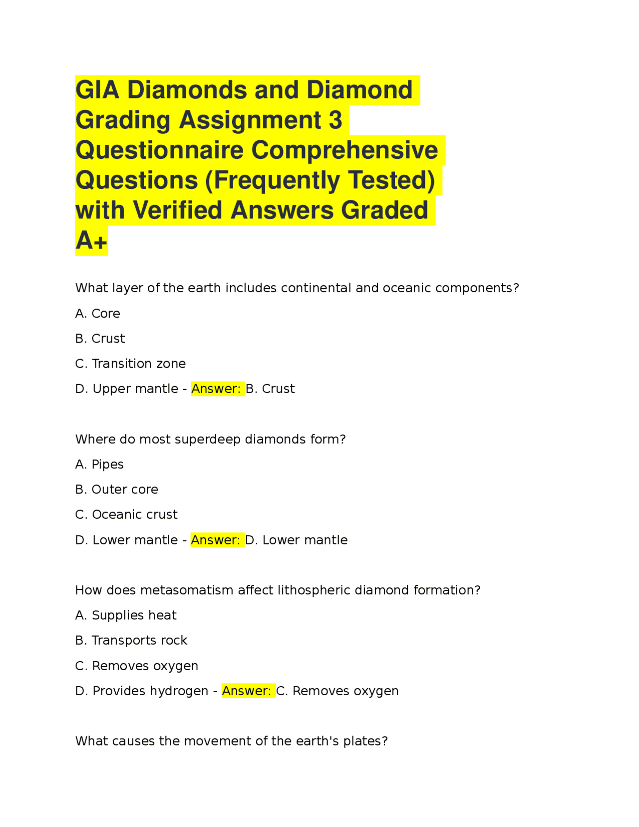 Diamond Formation: Comprehensive Q&A for Geology Students | Exams ...