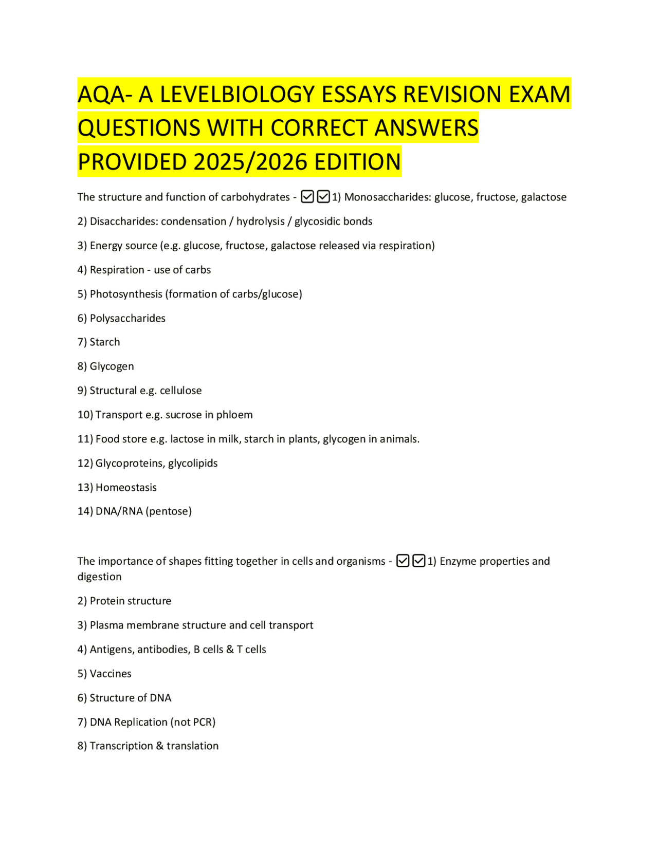 A-Level Biology Exam Essay Questions 2025/2026 | Exercises Biology ...