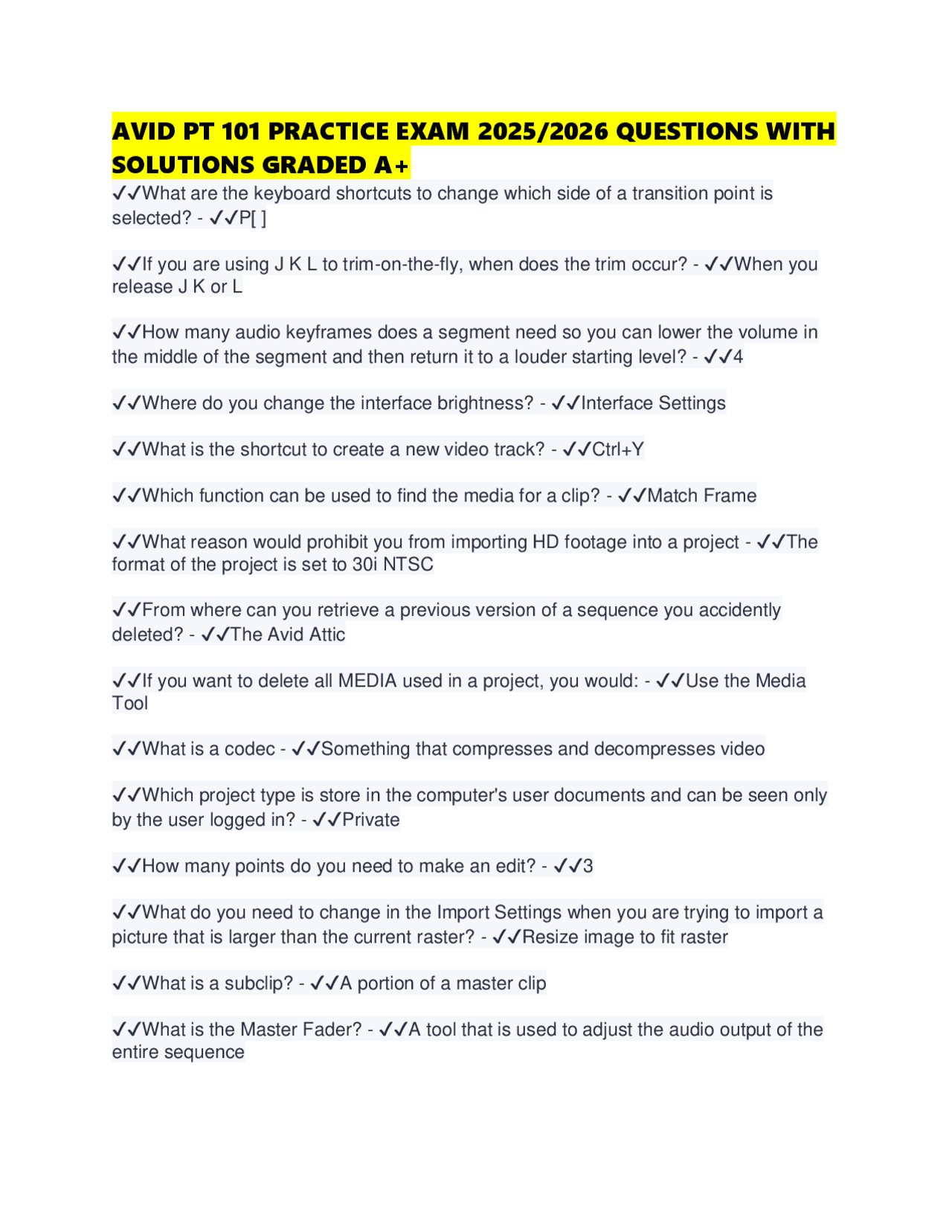 AVID PT 101 PRACTICE EXAM 2025/2026 QUESTIONS WITH SOLUTIONS GRADED A+ ...