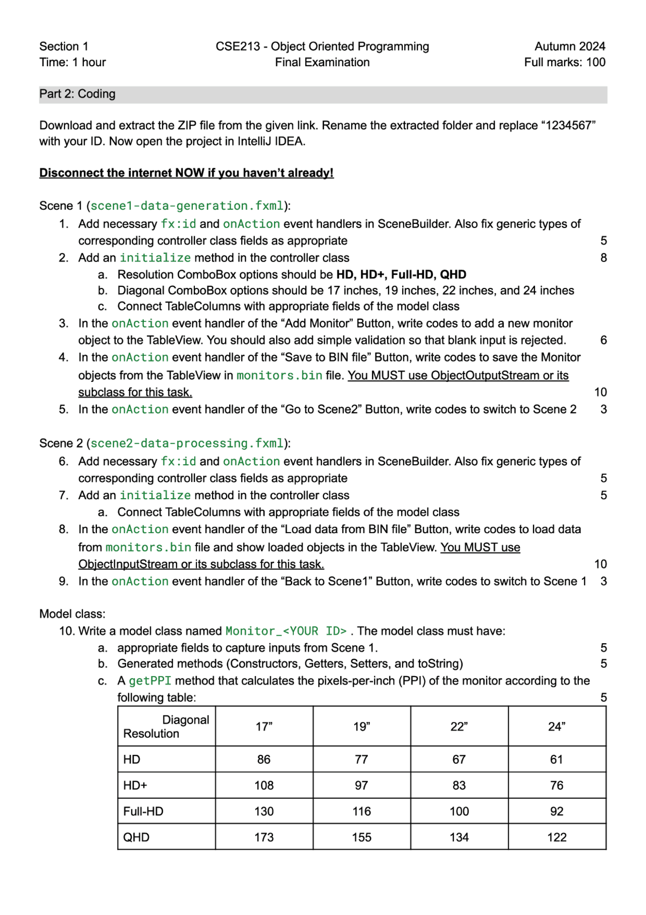 Object Oriented Programming/CSE213/Final Examination/code | Summaries Computer Science | Docsity