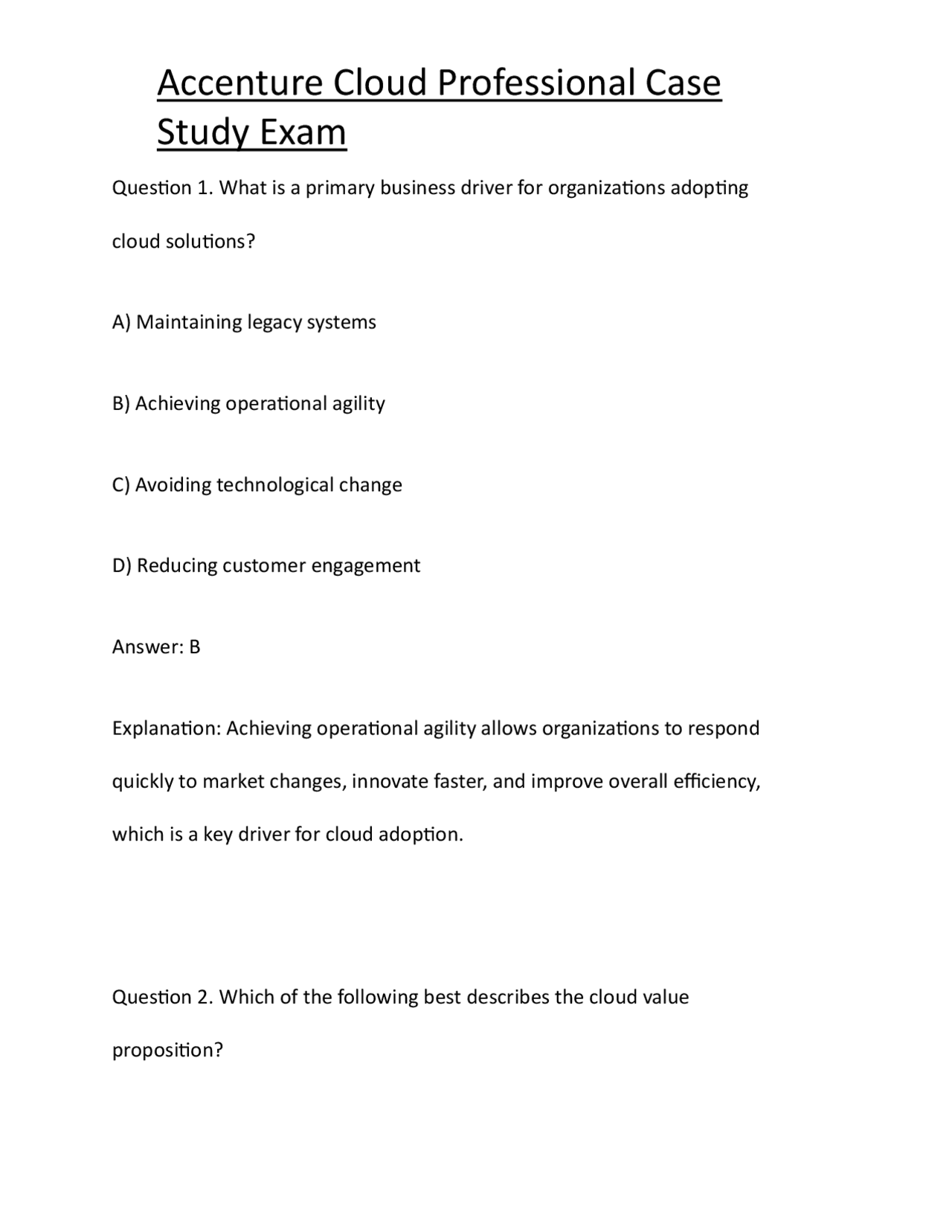 Accenture Cloud Professional Case Study Exam Exams Technology Docsity