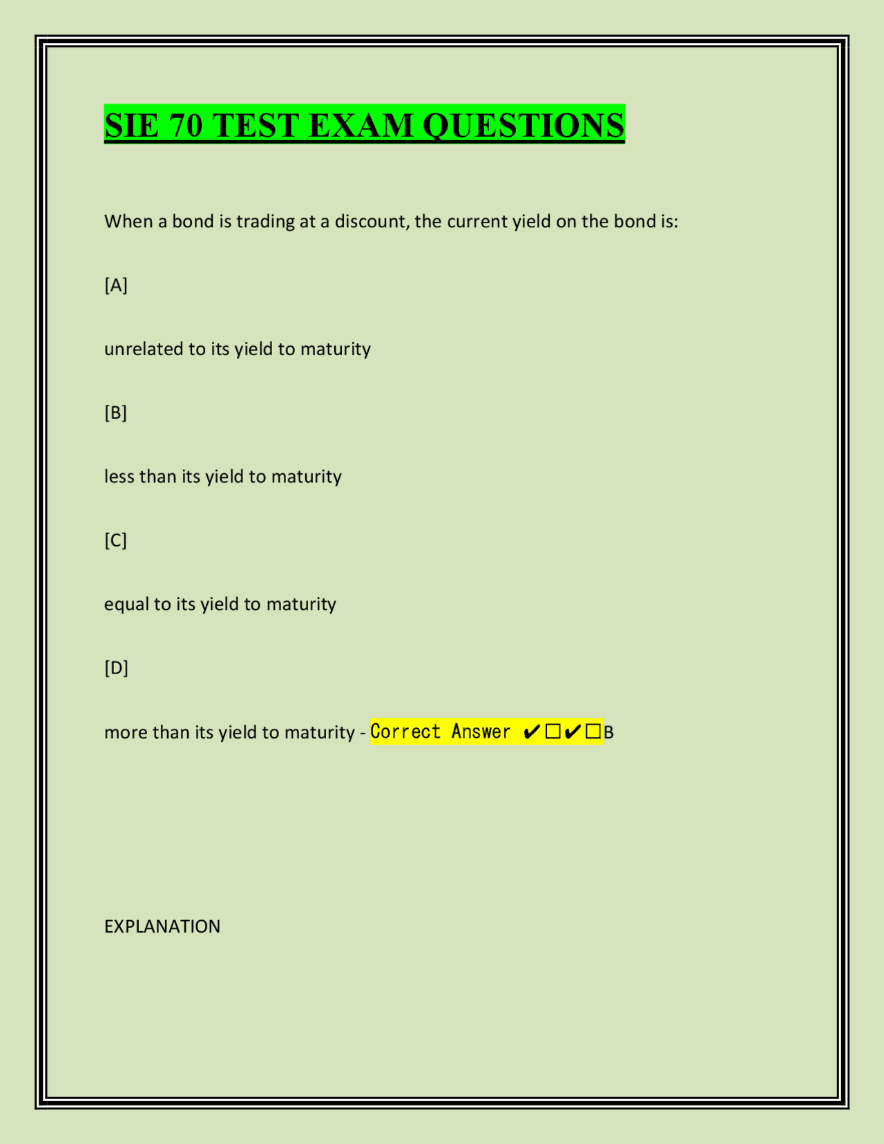 SIE 70 TEST EXAM QUESTIONS WITH HIGH EXPERT VERIFIED ANSWERS | Exams ...