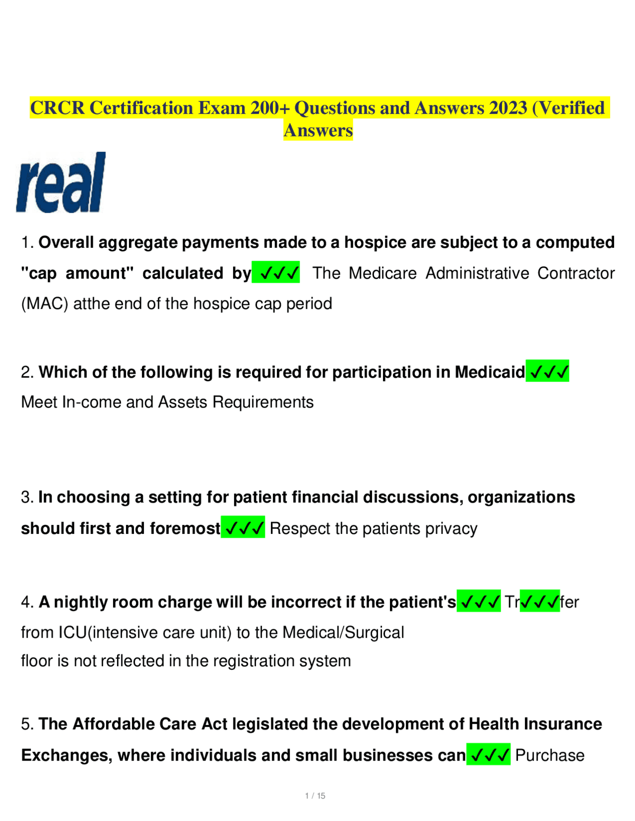 CRCR Certification Exam 200+ Questions and Answers 2023 (Verified ...