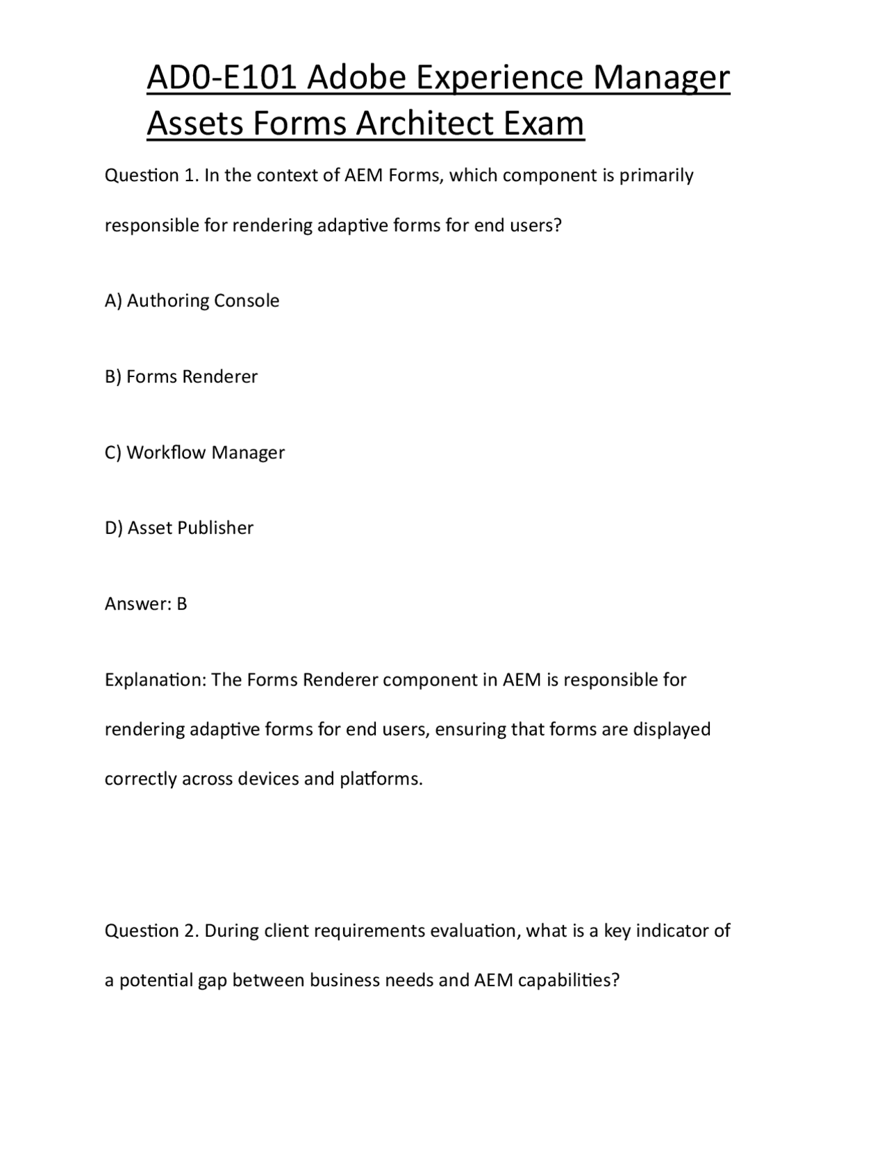 AD0-E101 Adobe Experience Manager Assets Forms Architect Exam | Exams ...