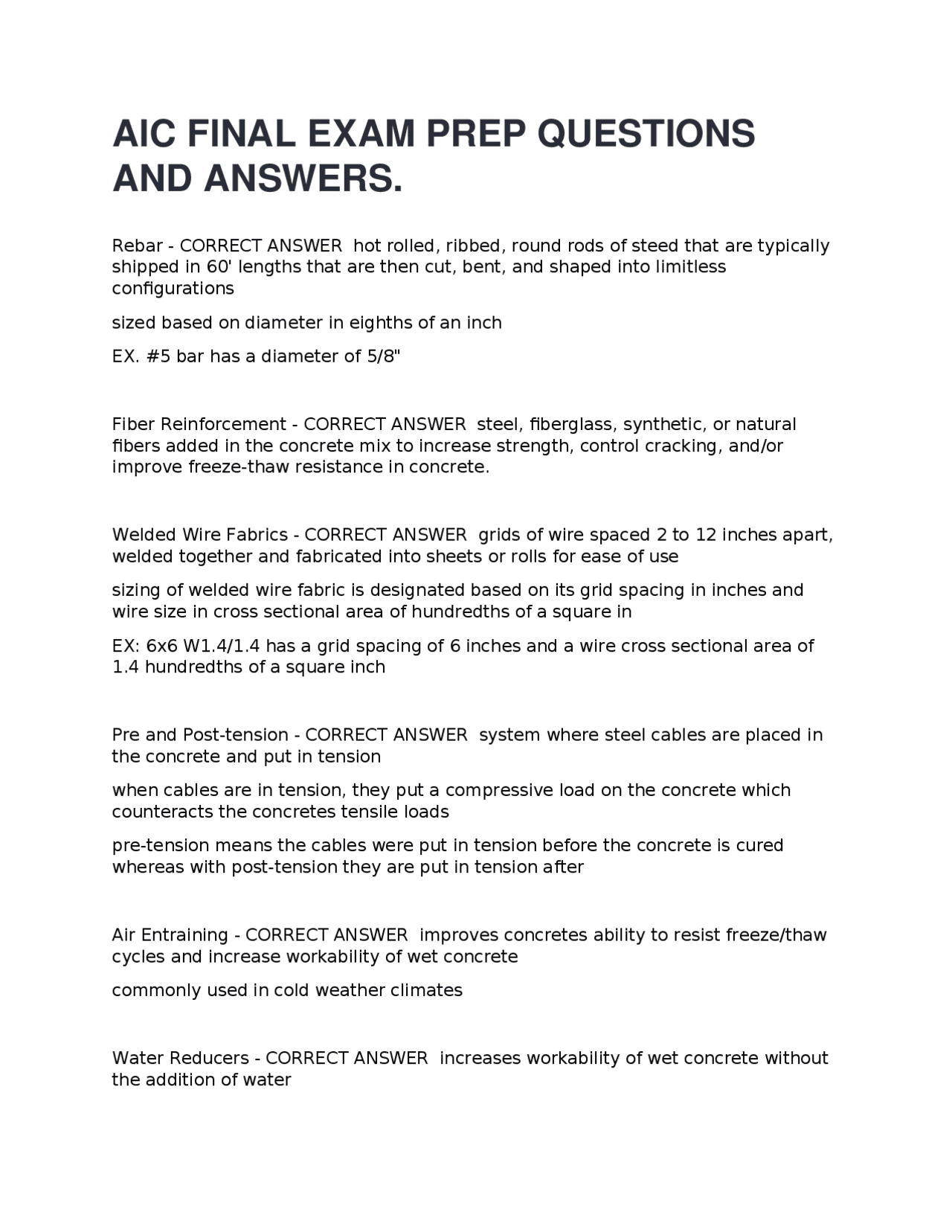 AIC FINAL EXAM PREP QUESTIONS AND ANSWERS | Exams Nursing | Docsity