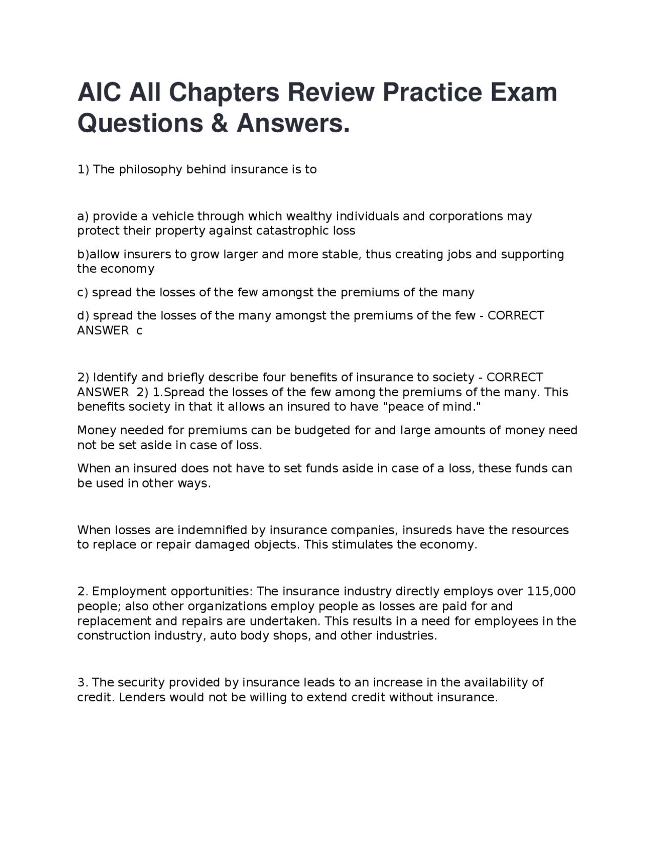 AIC All Chapters Review Practice Exam Questions. | Exams Nursing | Docsity