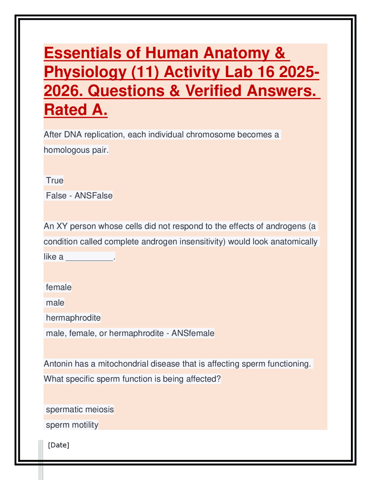 Essentials of Human Anatomy & Physiology (11) Activity Lab 16 2025-2026 ...