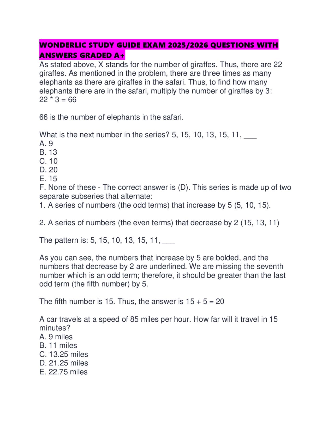 WONDERLIC STUDY GUIDE EXAM 2025/2026 QUESTIONS WITH ANSWERS GRADED A+ ...