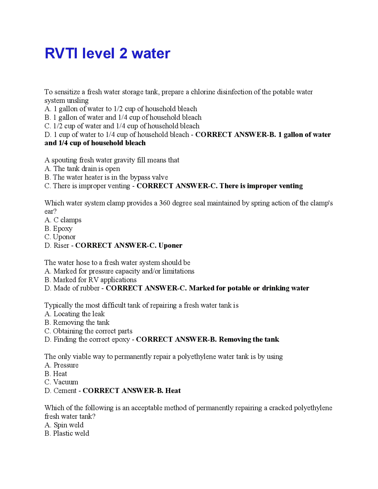 RVTI level 2 water Questions And Answers | 2025 Updated Solutions | 100 ...