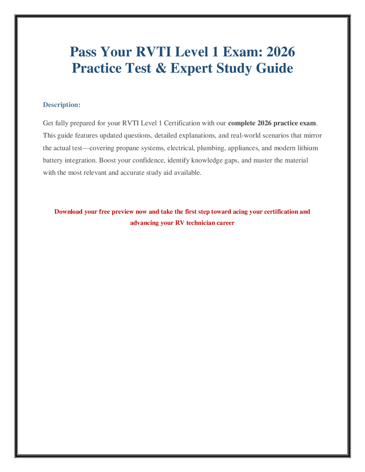 RVTI Level 1 Certification Practice Exam & Study Guide 2026 | Exams ...