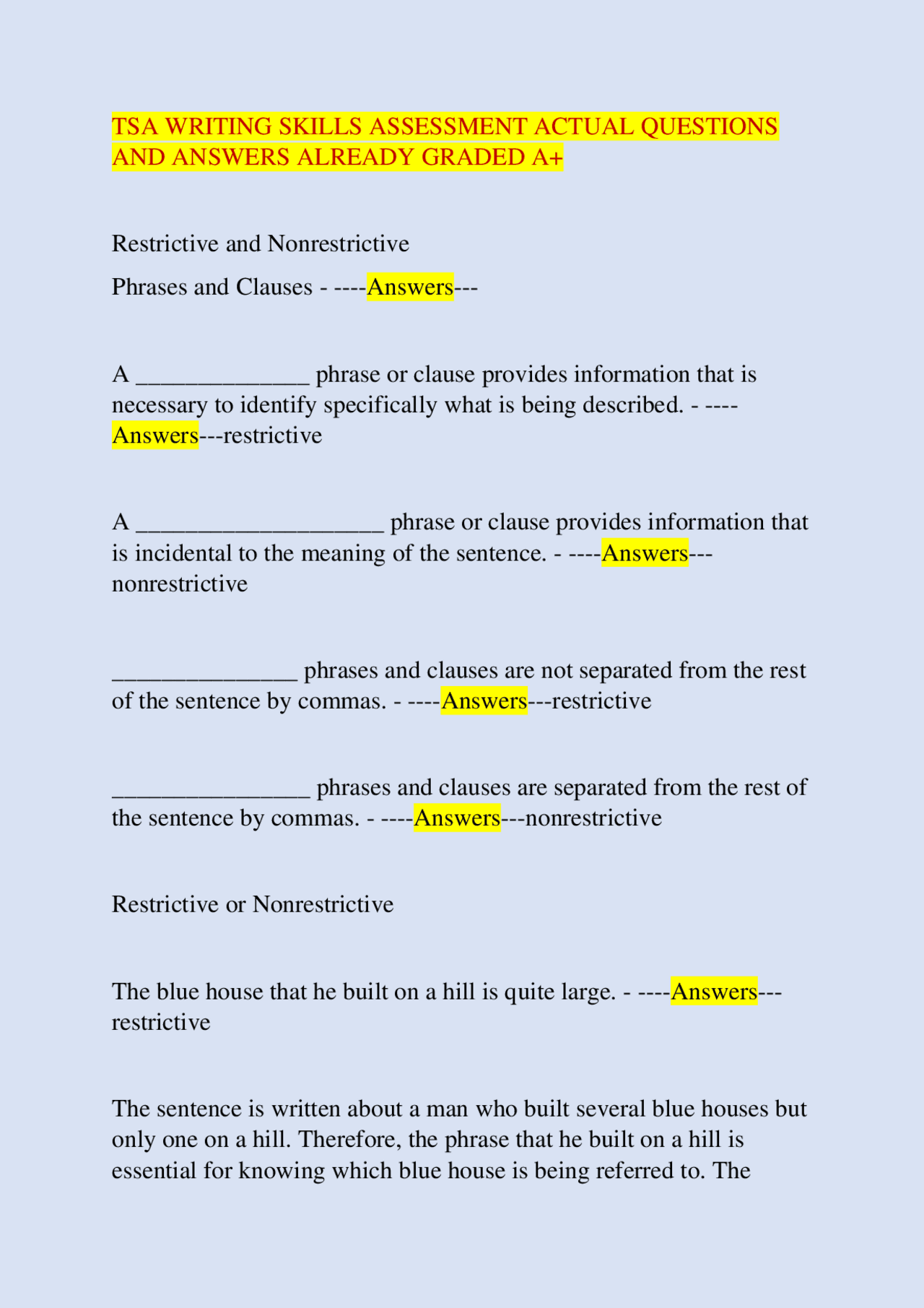 TSA Writing Skills Assessment: Grammar Questions and Answers | Exams ...