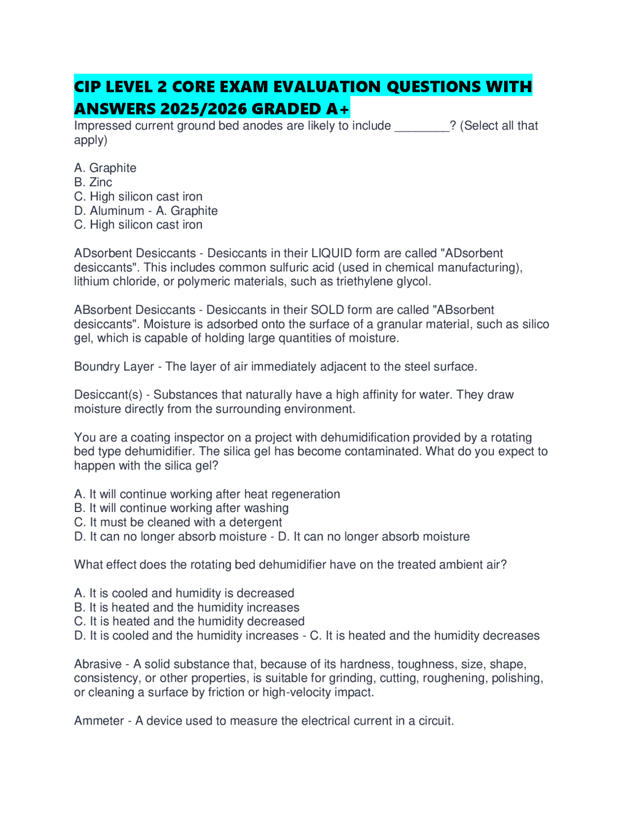 CIP LEVEL 2 CORE EXAM EVALUATION QUESTIONS WITH ANSWERS 2025/2026 ...