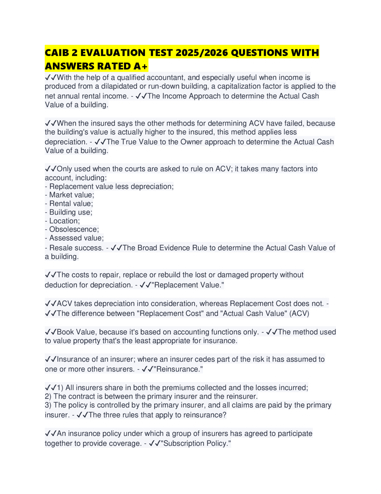 CAIB 2 EVALUATION TEST 2025/2026 QUESTIONS WITH ANSWERS RATED A+ ...