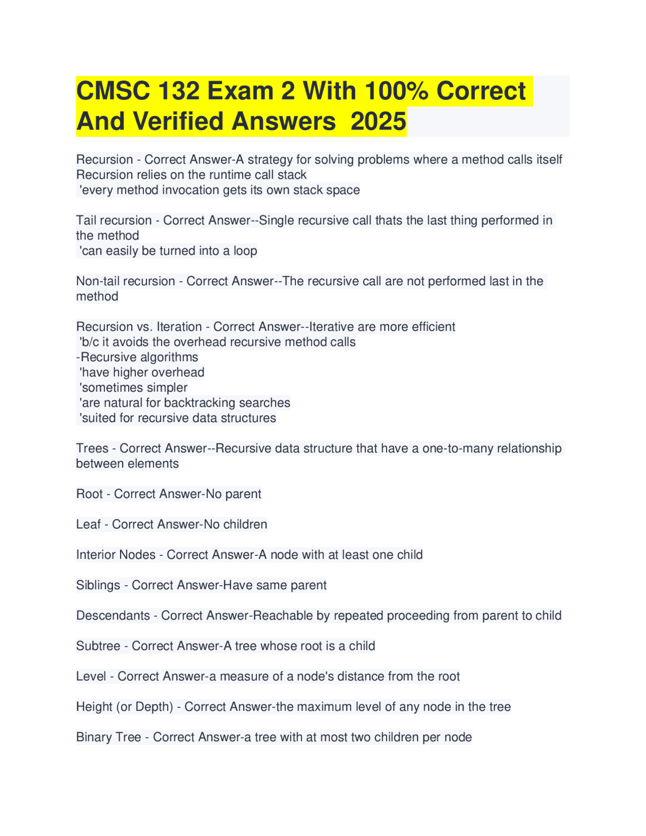 Recursion, Trees, and Algorithm Efficiency: Exam Notes | Exams Advanced ...