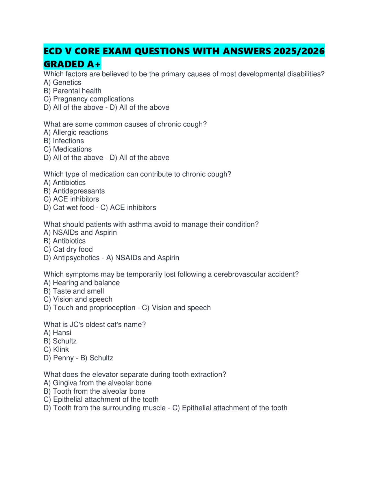 ECD V CORE EXAM QUESTIONS WITH ANSWERS 2025/2026 GRADED A+ | Exams ...