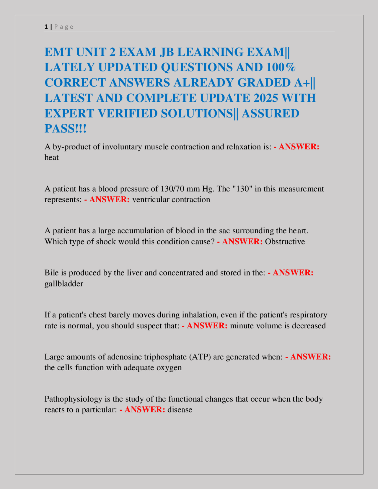 EMT Unit 2 Exam Prep: Q&A for Emergency Medical Technicians | Exams ...