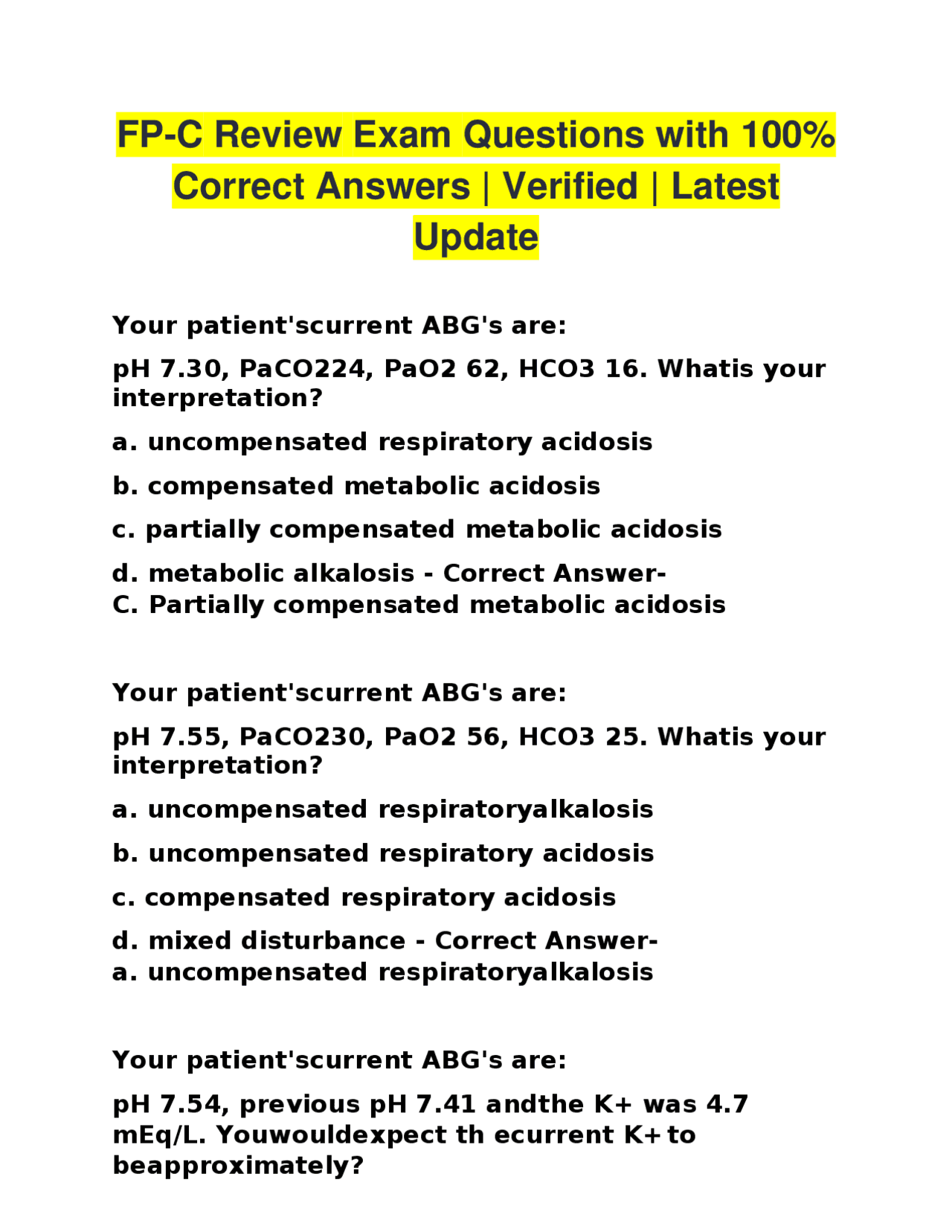 FP-C Review Exam Questions with 100% Correct Answers | Verified ...