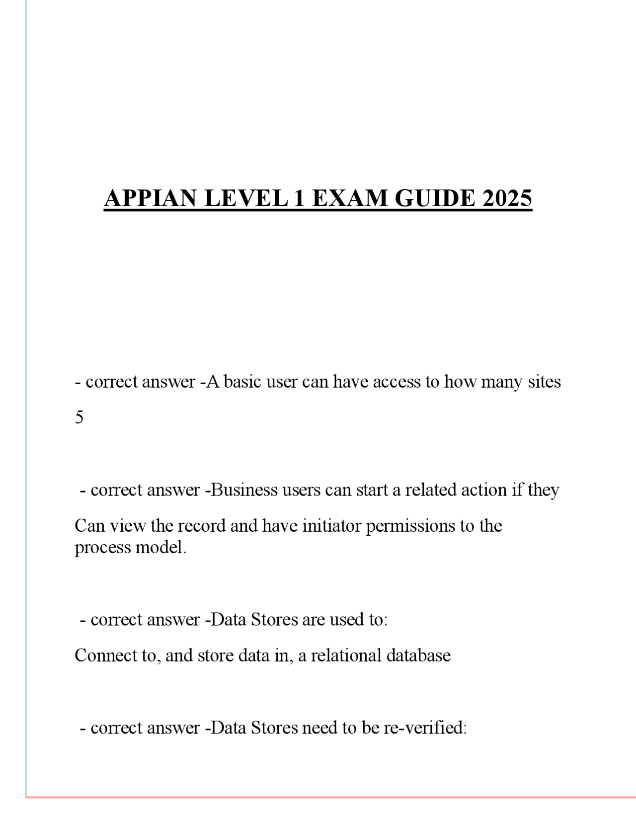 APPIAN LEVEL 1 EXAM GUIDE 2025.pdf | Exams Nursing | Docsity