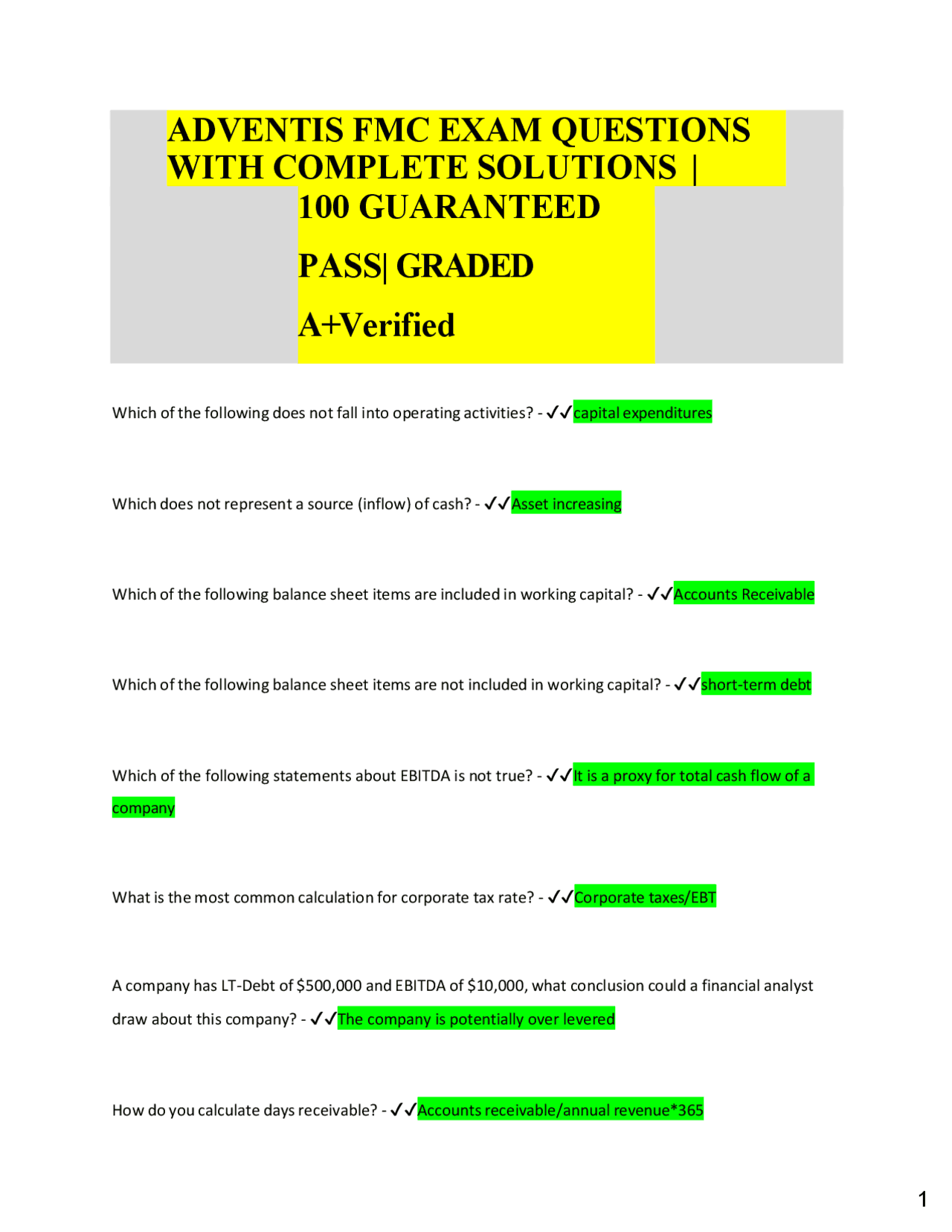 FMC Exam Questions with Solutions: Financial Management and Control ...