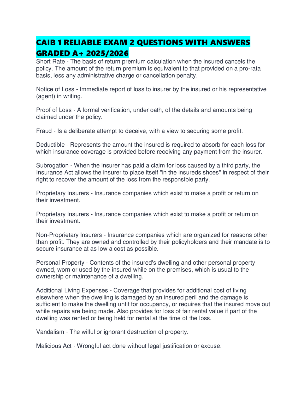 CAIB 1 RELIABLE EXAM 2 QUESTIONS WITH ANSWERS GRADED A+ 2025/2026 ...