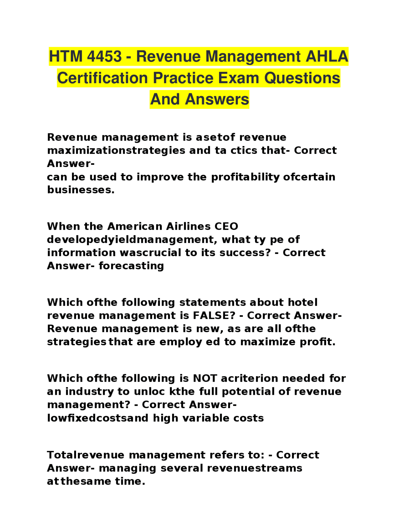 Revenue Management Certification Practice Exam: Questions and Answers ...