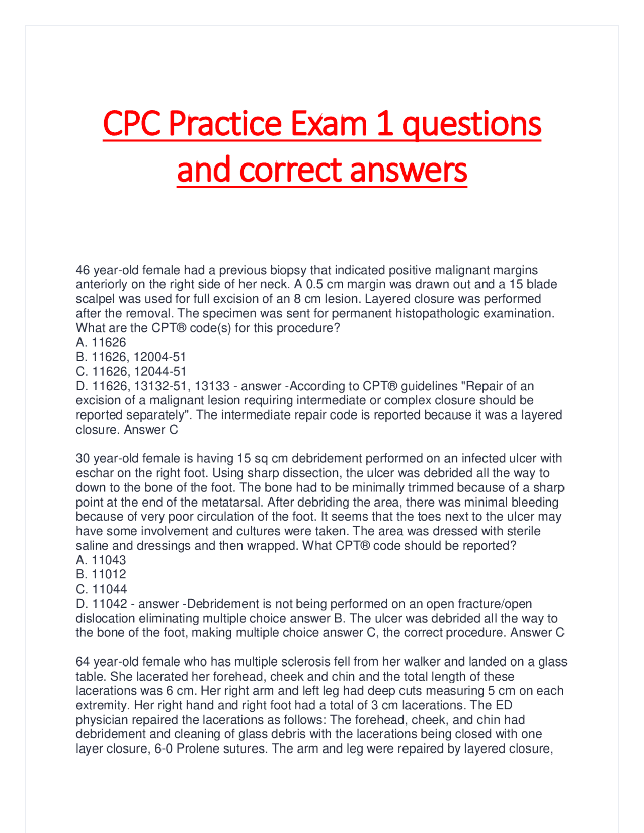 Medical Coding Practice Exam: CPT and ICD-10 Surgical Procedures ...