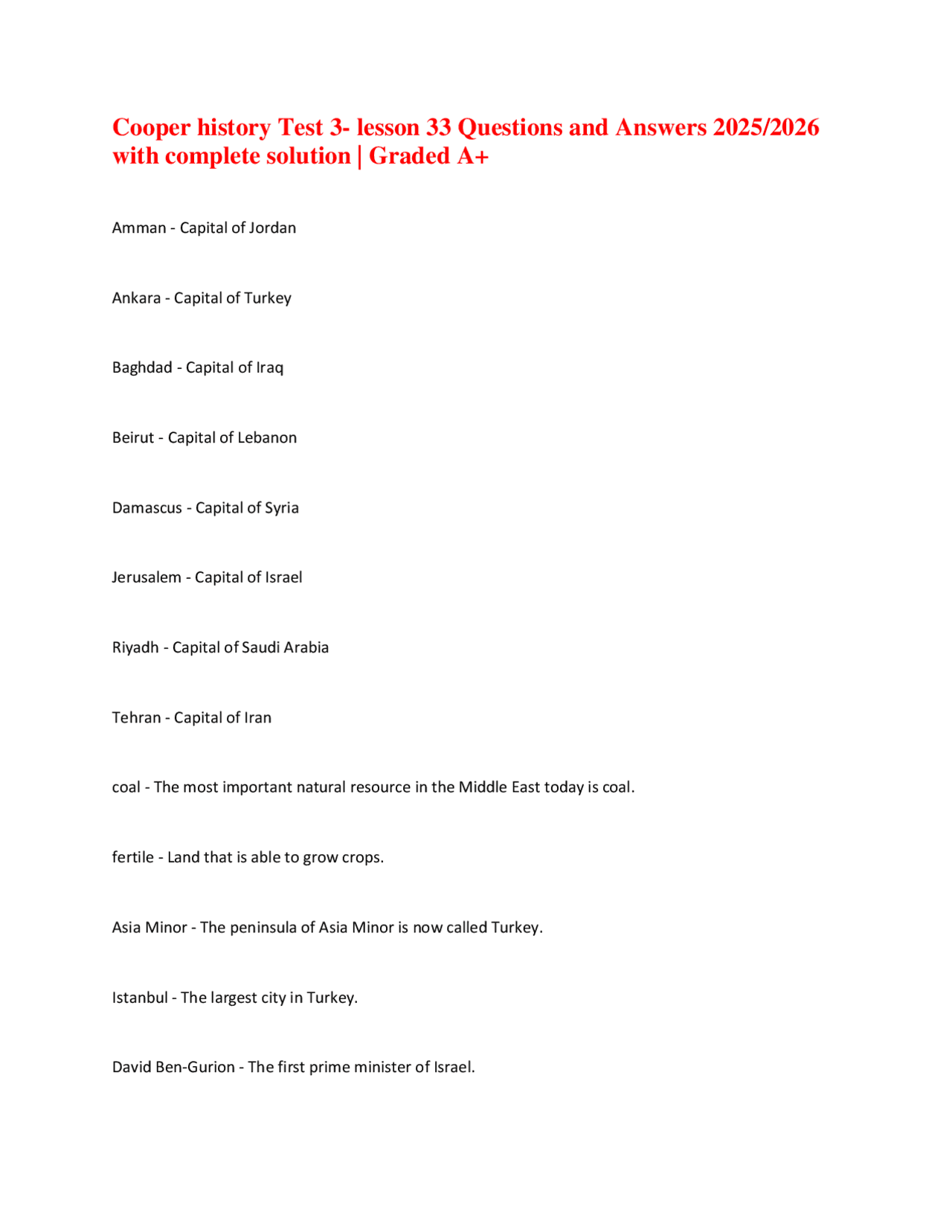 Middle East Geography and History Q&A | Exams History | Docsity