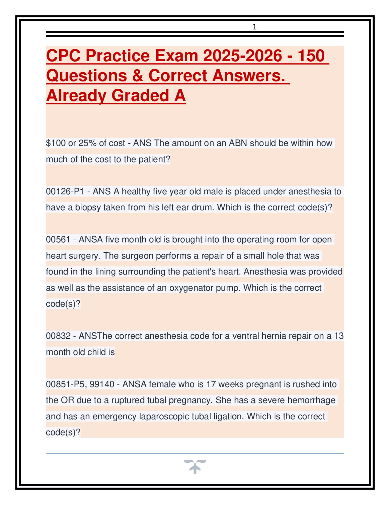 CPC Practice Exam: Questions and Correct Answers | Exams Health ...