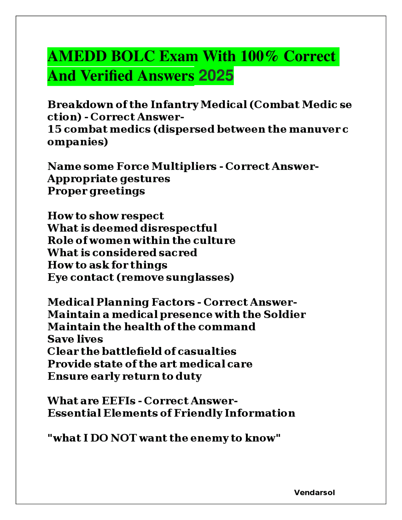 AMEDD BOLC Exam With 100% Correct And Verified Answers 2025 | Exams ...