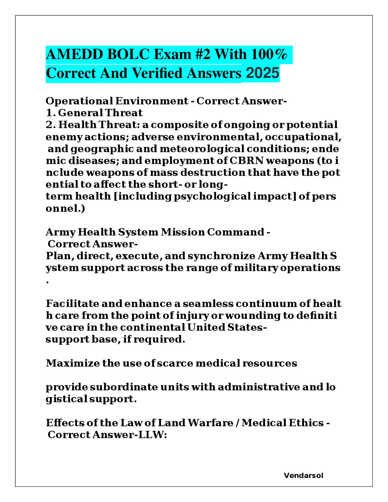 AMEDD BOLC Exam #2 With 100% Correct And Verified Answers 2025 | Exams ...